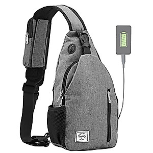 Srekky Sling Bag for Men, Crossbody Sling Backpack Travel Hiking with Detachable Bag (15.3x8.3x2.7inch)(Grey)
