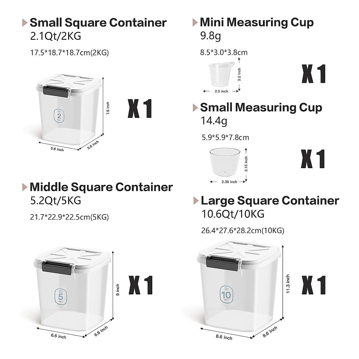 LivLab Flour Container - Rice Dispenser 10lbs/5kg/5.3qt Food Cereal Container Bins with Measuring Cup for Household Pantry Organization (10lbs)