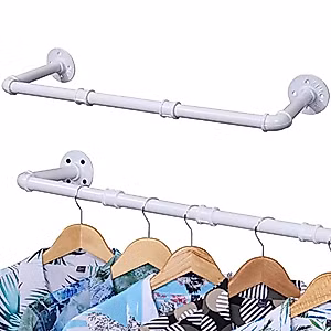 TALITARE Industrial Pipe White Clothing Rack, 29 Inch Wall Mounted Clothes Rack, Heavy Duty Iron Hanging Bar Rod for Retail Display Garment Laundry Storage