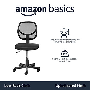 Amazon Basics Low-Back, Upholstered Mesh, Adjustable, Swivel Computer Office Desk Chair, Black