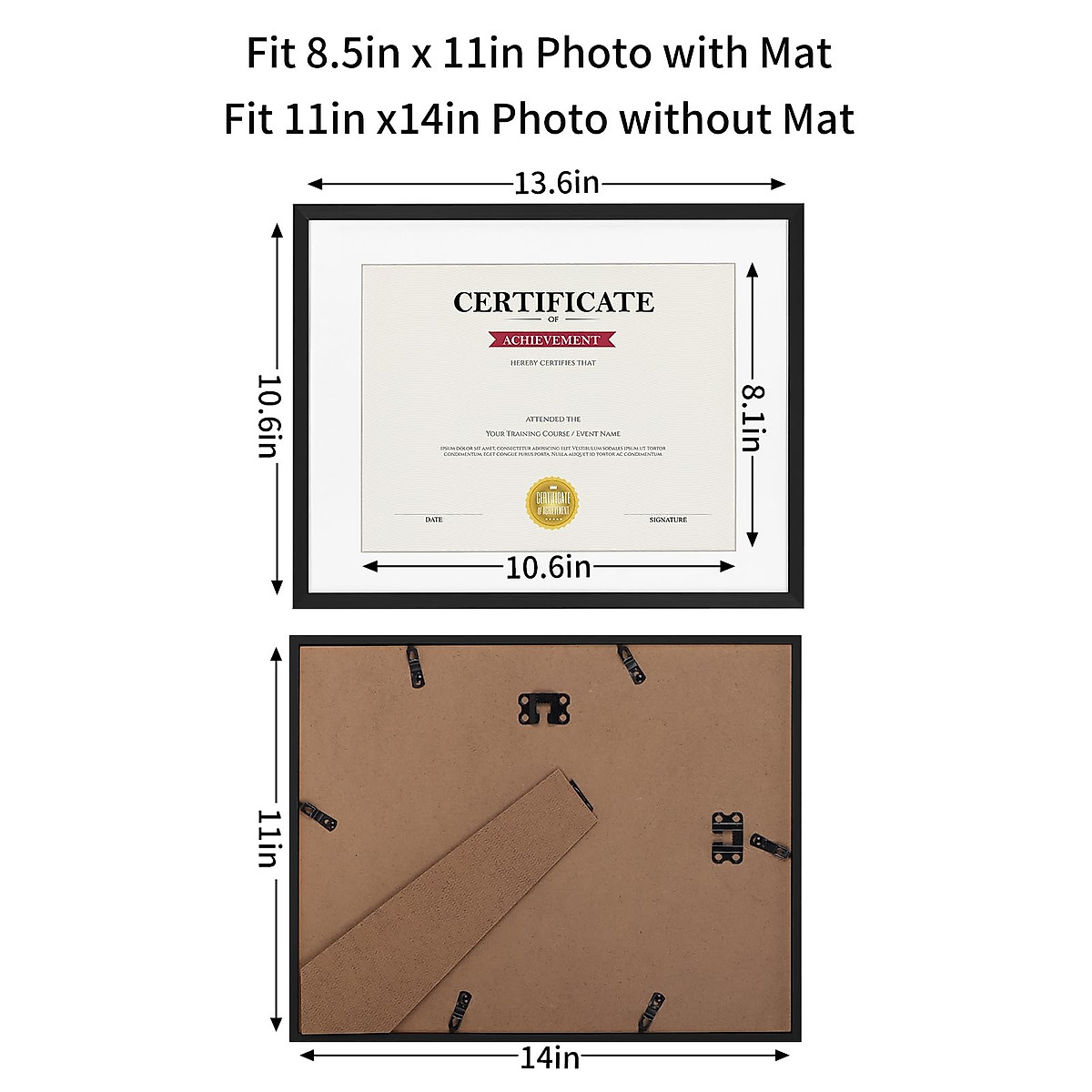 Giftgarden 10Pack 8.5x11 Picture Frame with Mat, 11x14 Matted to 8.5 x 11 Certificate Diploma Award Document Degree, Multi 14x11 Black Frames for Wall or Tabletop Display