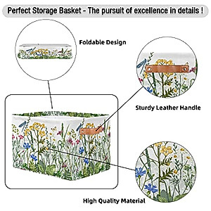 Cube Storage Bins Flower Floral Storage Basket Fabric Rectangle Storage Bins Collapsible Nursery Storage Bin Organizer Basket Storage Box for Shelves, Closet