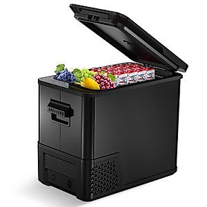 Acekool 12V Refrigerator, 42 Quarts/40L Car Refrigerator, RV Portable Refrigerator with 12/24V DC and 110-240V AC, Freezer Fridge Cooler, Rugged Wheels, for Car, RV, Camping and Home Use