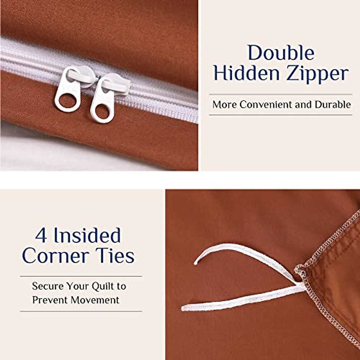 Argstar 3 Pieces Pleated Duvet Cover King, Burnt Orange Boho Textured Duvet Cover, 100% Washed Microfiber Soft Striped Comforter Cover with Zipper & Ties (1 Rust Duvet Cover, 2 Pillowcases)