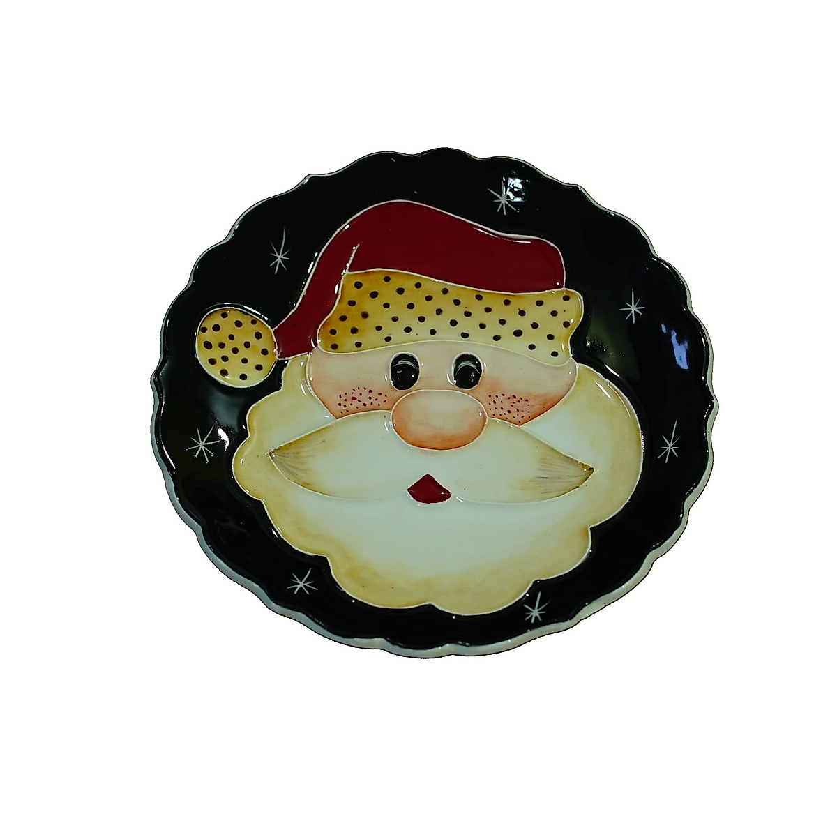 Anka Handcrafts - Christmas Home Decors – Tonton Santa Claus - Handmade & Handpainted Ceramic Plates with Unique Embossed Surface – w Navy Int. Velvet Case – Christmas for Homes 775