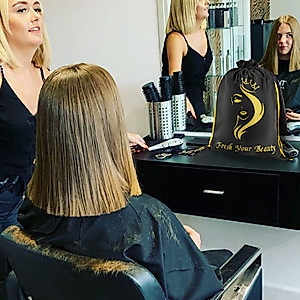 AIHOPESTO Silk Satin Bags Hair Packaging Bags For Bundles Soft Silk Satin Pouches with Drawstring Wigs Bags Hair Tools Storage Bags for Home and Salon Use (6 PCS Black)