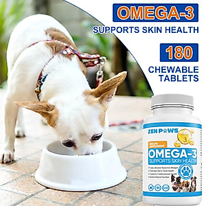 Omega 3 Fish Oil for Dogs - 180 Count Tablet Treats – Helps Shedding, Skin Allergy, Itch and Dry Skin Relief, Hot Spots - Joint Health - Skin and Coat Supplement - Salmon Oil - Duck Flavor