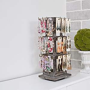 Ikee Design Wood Rotating Jewelry Display Stand Tower,Spinning Keychain Display Stand,36 Hooks Spinning Necklace, Bracelet, Earring Rack for Vendor, Coffee Color