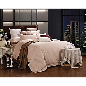 Dolce Mela DM470Q Jacquard Damask Luxury Bedding Duvet Covet Set, Queen, Pink Beige