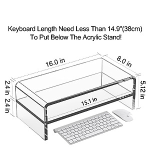 Egchi Clear Acrylic Monitor Stand Riser 2 Tier, 5.5 Inches High Clear Monitor Stand/Computer Desk Organizer Shelf for Multi Media Computer PC Storage Laptop