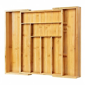 FURNINXS Bamboo Kitchen Drawer Organizer Large Silverware Tray, Expandable Wooden Cutlery Holder for Spoon Fork Flatware Adjustable Utensil Organizer （7-9 Slot）