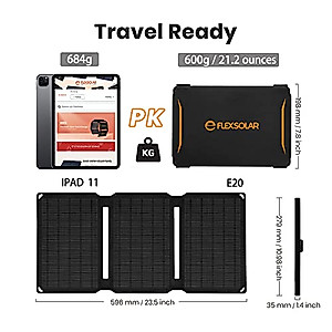 FlexSolar 20W Portable Solar Panel,ETFE Foldable Solar Panel Charger with QC3.0 (18W), DC Port,IP67 Waterproof Monocrystalline Outdoor Solar Panel for Smartphone Headphone,Camping