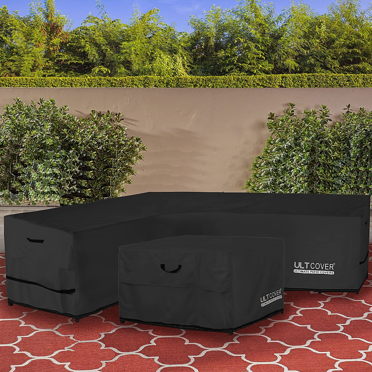 ULTCOVER Patio L-Shaped Left Facing Sofa Cover Waterproof for 6-Seater Outdoor Sectional Furniture Couch 85x110 inch Wide, Black