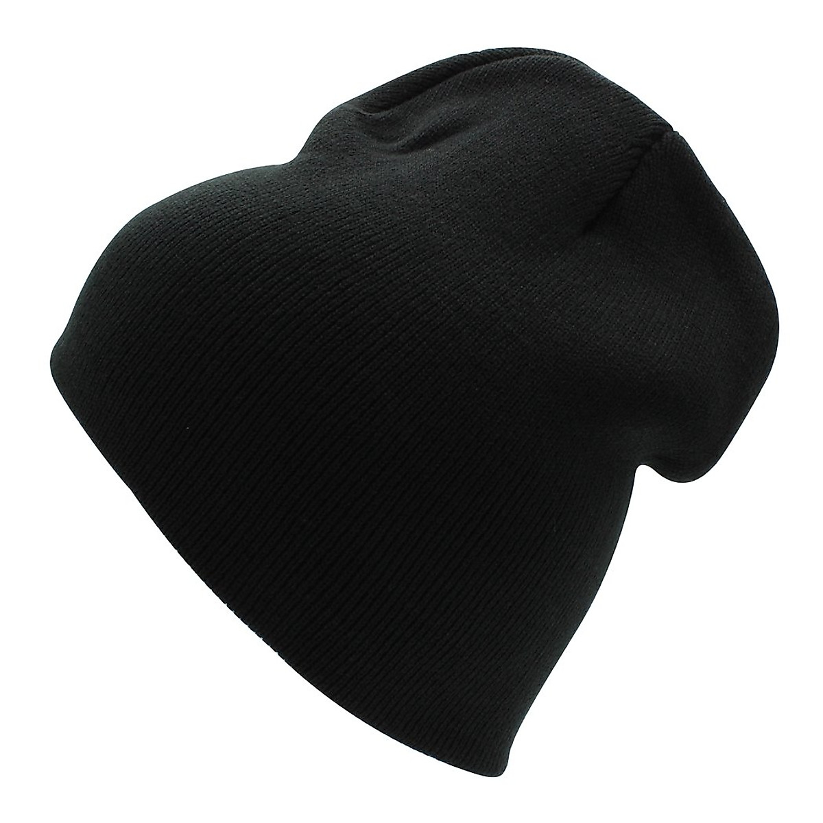 Top Level Short Plain Beanie - Winter Unisex Plain Knit Hat (Black)