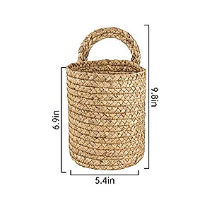 Goosacyon 2 Pack Seagrass Woven Hanging Basket Woven Wall Basket with Handle Rope Storage Basket Wicker Baskets for Plants Flower Clothes Home Decor
