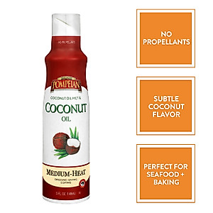 Pompeian Coconut Oil Non-Stick Cooking Spray, Subtle Coconut Flavor, Perfect for Seafood and Baking Coating, Naturally Gluten Free, Non-Allergenic, Non-GMO, No Propellants, 5 FL. OZ., Single Bottle