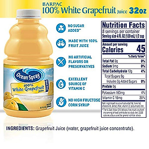 Ocean Spray White Grapefruit Mixer Bottle, 32 Fl Oz (Pack of 12)