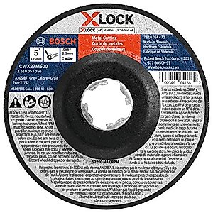 BOSCH CWX27M500 5 In. x .098 In. X-LOCK Metal Cutting Abrasive Wheel 30 Grit Compatible with 7/8 In. Arbor Type 27A (ISO 42) for Applications in Metal Cutting