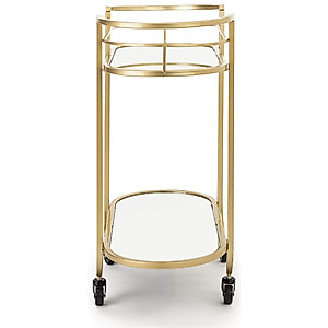 Displays2go Champagne Gold Drinks Trolley, Mirrored Glass Decks, Four Casters - Satin Finish (FSBEVCART5)