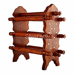 Ortus Handmade Sheesham Wood 8 Rods with 6 Holding Wooden Rods Bangle Holder Stand 13.5 x 3.5 x 12 Inches - Brown