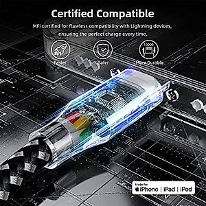 MFi Certified iPhone Charger Lightning Cable 3 Pack 10ft Nylon Braided Cable iPhone Charger Fast Charging Cord Compatible with iPhone 14 13 12 11 Pro Max XR XS X 8 7 6 Plus SE and More