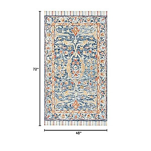 SAFAVIEH Aspen Collection Accent Rug - 4' x 6', Blue & Rust, Handmade Boho Braided Tassel Wool, Ideal for High Traffic Areas in Entryway, Living Room, Bedroom (APN116M)