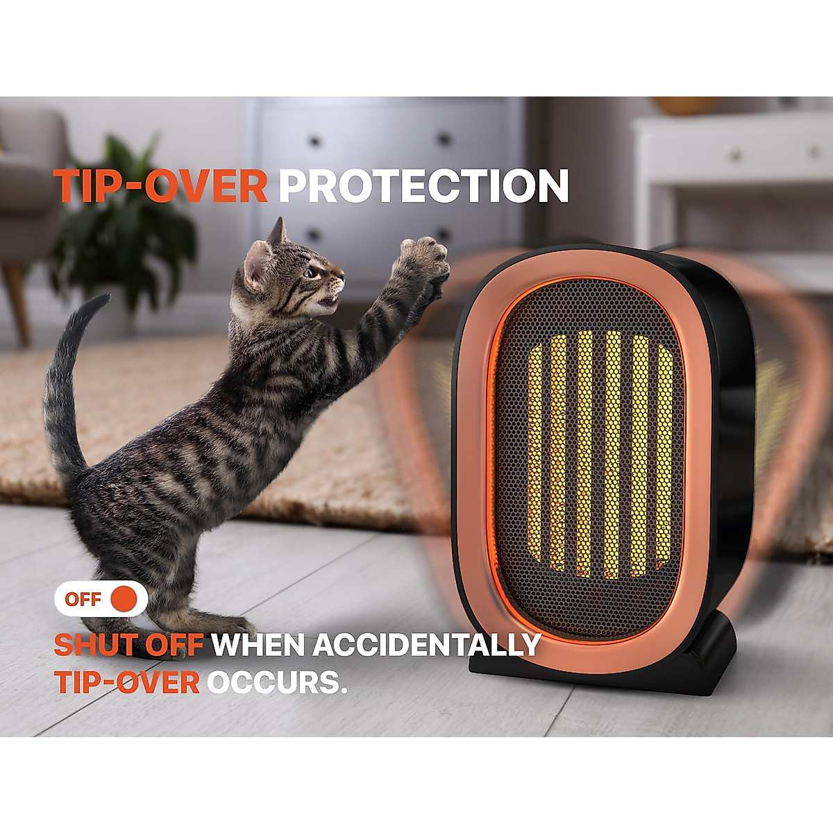 Ceramic Space Heater for Indoor Use, Overheat Protection, Tip-Over Protection, Low Noise Heating, Safe Electric PTC Portable Fan for Office Home Room, Black Smart Handy Warmer for Bedroom Desktop