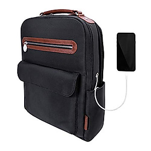 McKlein Logan, 1680D Ballistic Nylon with Leather Trim, 17" Nylon, Two-Tone, Dual-Compartment, Laptop & Tablet Backpack, Black (79085)