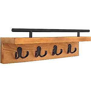 Ripple Creek Mail and Key Holder for Wall, Decorative Wooden Wall Shelf with Hooks, Wall Mounted Coat Rack with Shelf, Keys Organizer, Entryway Hooks with Home Bathroom Kitchen (Light Brown, Large)