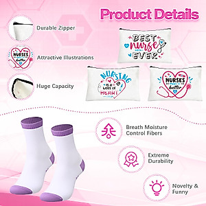 Ziliny 6 Set 30 Pcs Nurse Appreciation Gifts Thank You Gifts Bulk Nurses Week 20 oz Water Tumblers Makeup Bag Socks Cards with Box for Nursing Graduation, School