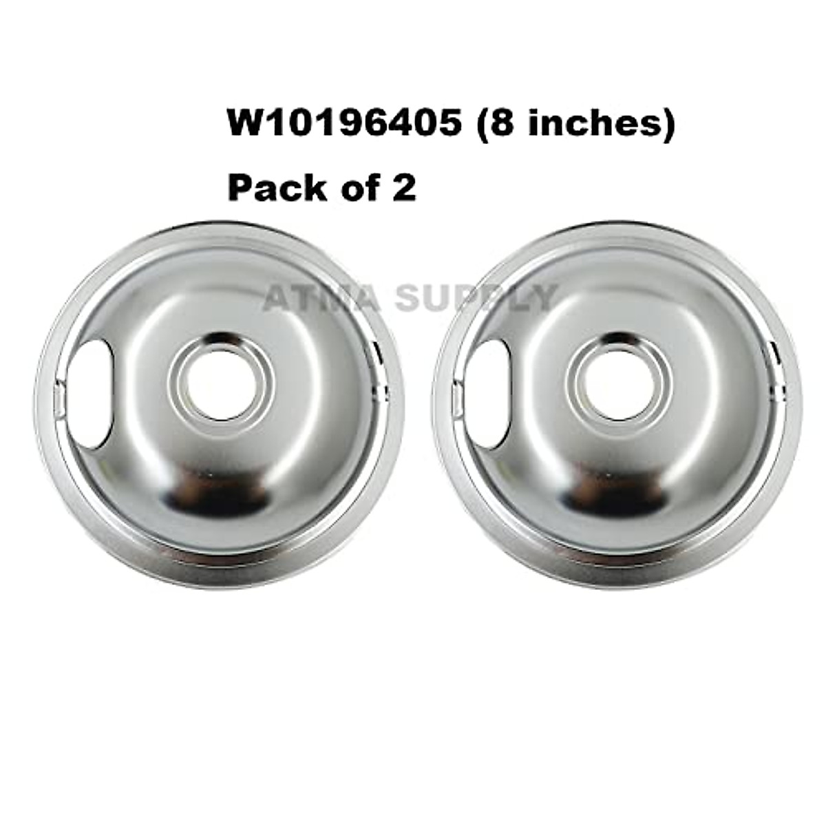 W10196405 and W10196406 Chrome Oil Drip Pans Replacement Set Compatible with Whirlpool Electric Range- Includes 2 6-Inch and 2 8-Inch Pans, 4 Pack, Silver