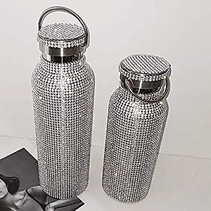 helegeSONG Diamond Water Bottle, Stainless Steel Insulated Water Bottle 12/17/25oz, Glitter Water Bottles for Women Refillable Water Bottles for Women Silver 750ml/25oz