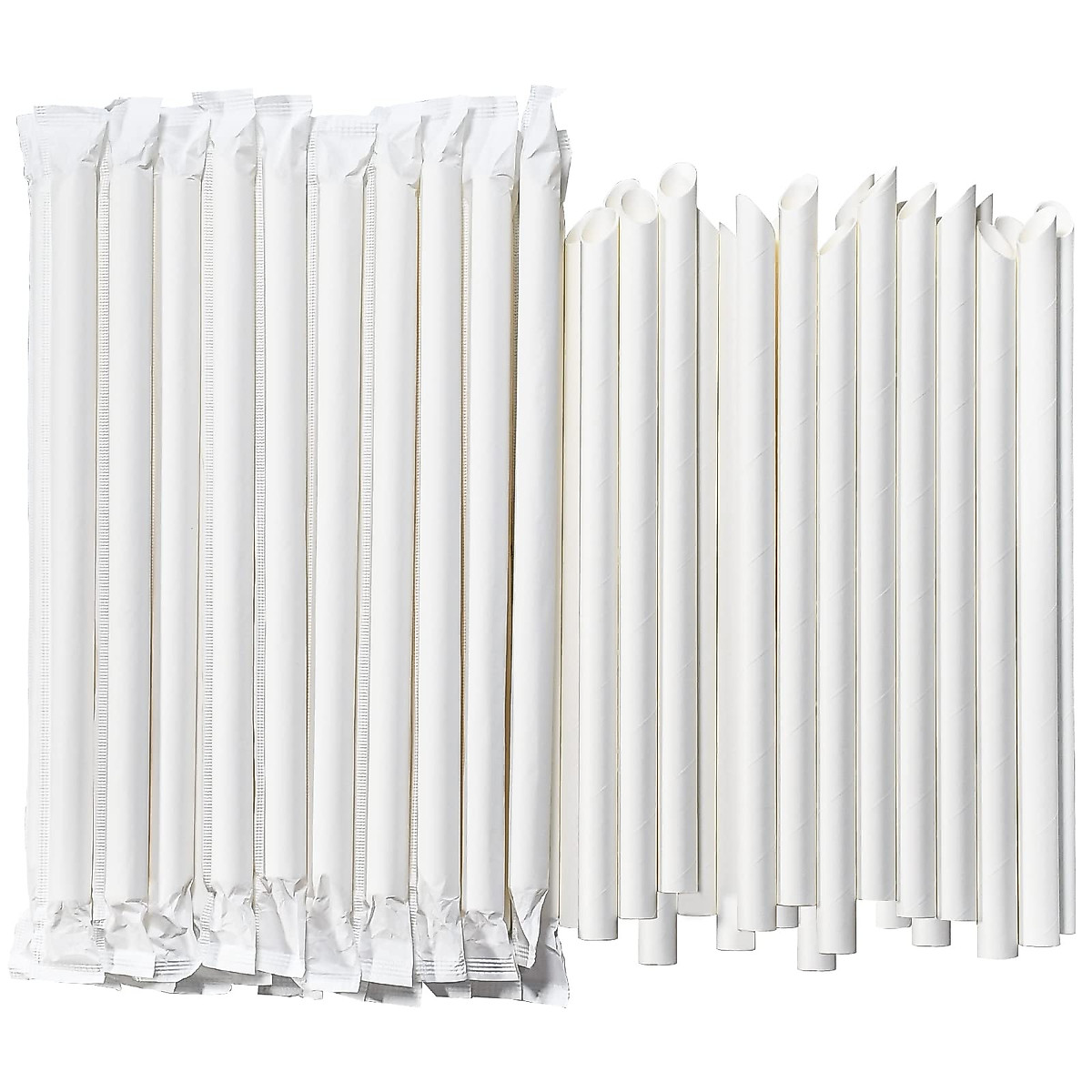 Chunspak 9 Inch Individually Wrapped Disposable White Paper Boba Straws, Bubble Tea Straws 100 Counts, 0.5"/12mm Wide - Pointed End, Extra Thick, Fat - Eco-friendly Biodegradable