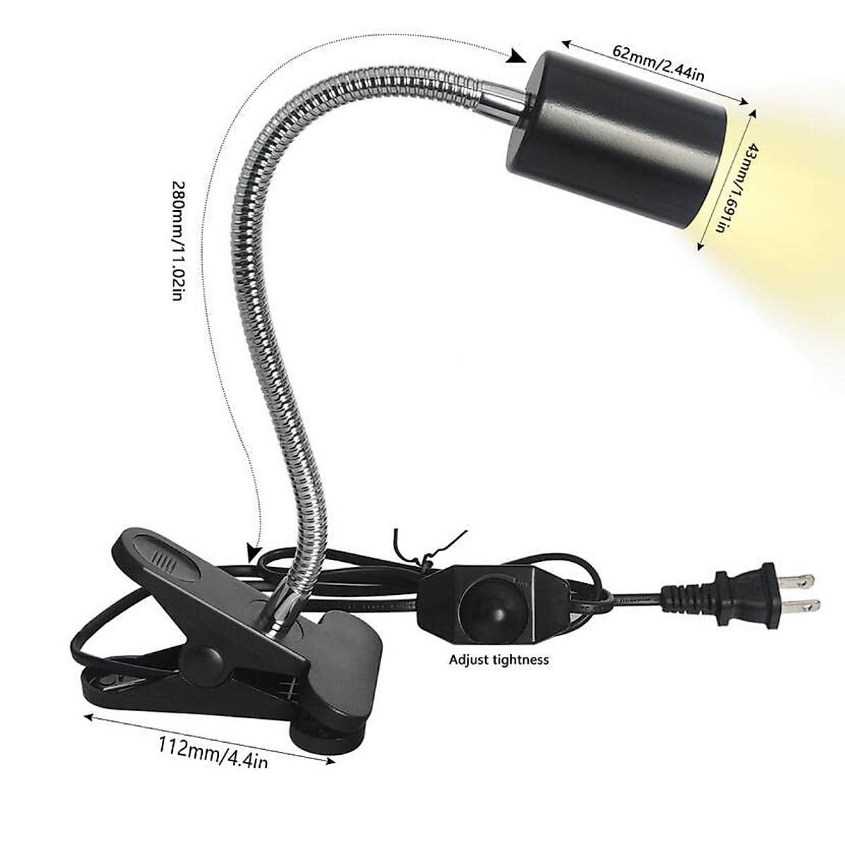 Yecherate (2bulbs Included) Reptile Heat Lamp Reptile Light with Holder&Switch, UVA UVB Reptile Lamp Adjustable with Fixture for Lizard Turtle Snake Amphibian&Aquariaum Accessories