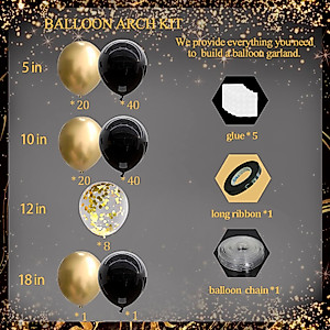 INFLORAL New Year Party Black Gold and Gold Confetti Balloon Garland Arch Kit Latex Balloons for Father's Day Birthday Party Bridal Shower Wedding and Baby Shower Graduation Party Decorations