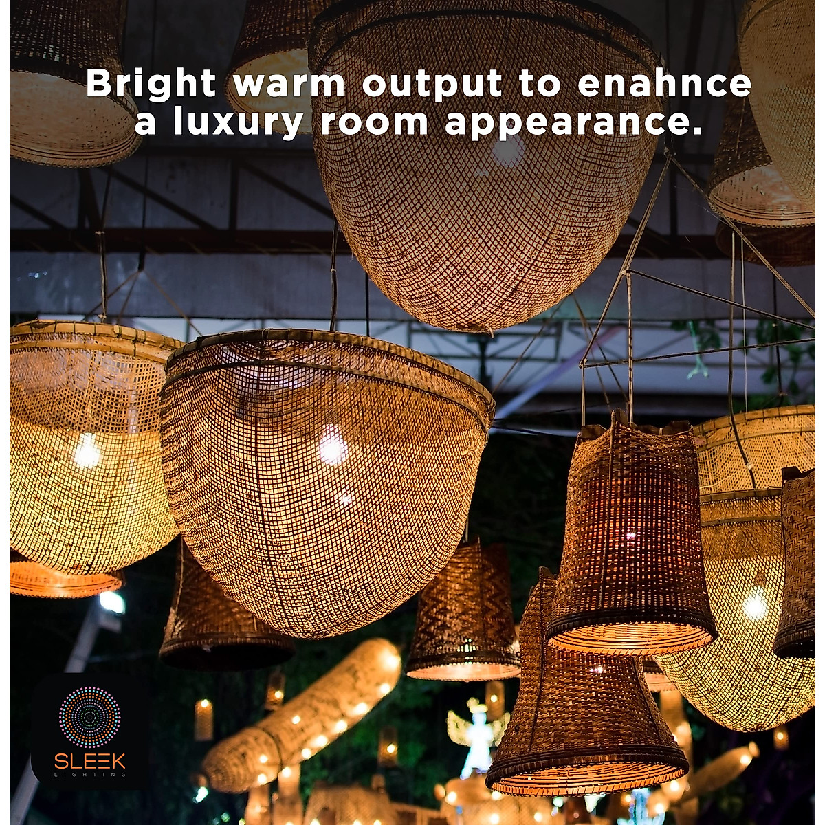 SleekLighting 8 Watt A19 LED Filament Dimmable General Purpose Household Light Bulb, Warm White 2700K, E26 Medium Base 4 PACK (A60)