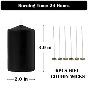 Unscented Black Pillar Candles, Small 2x3 Inch Dripless Tapered Column Halloween Solid Colored Candles for Home Party Holiday, 24 Hour Burn Time, Set of 8