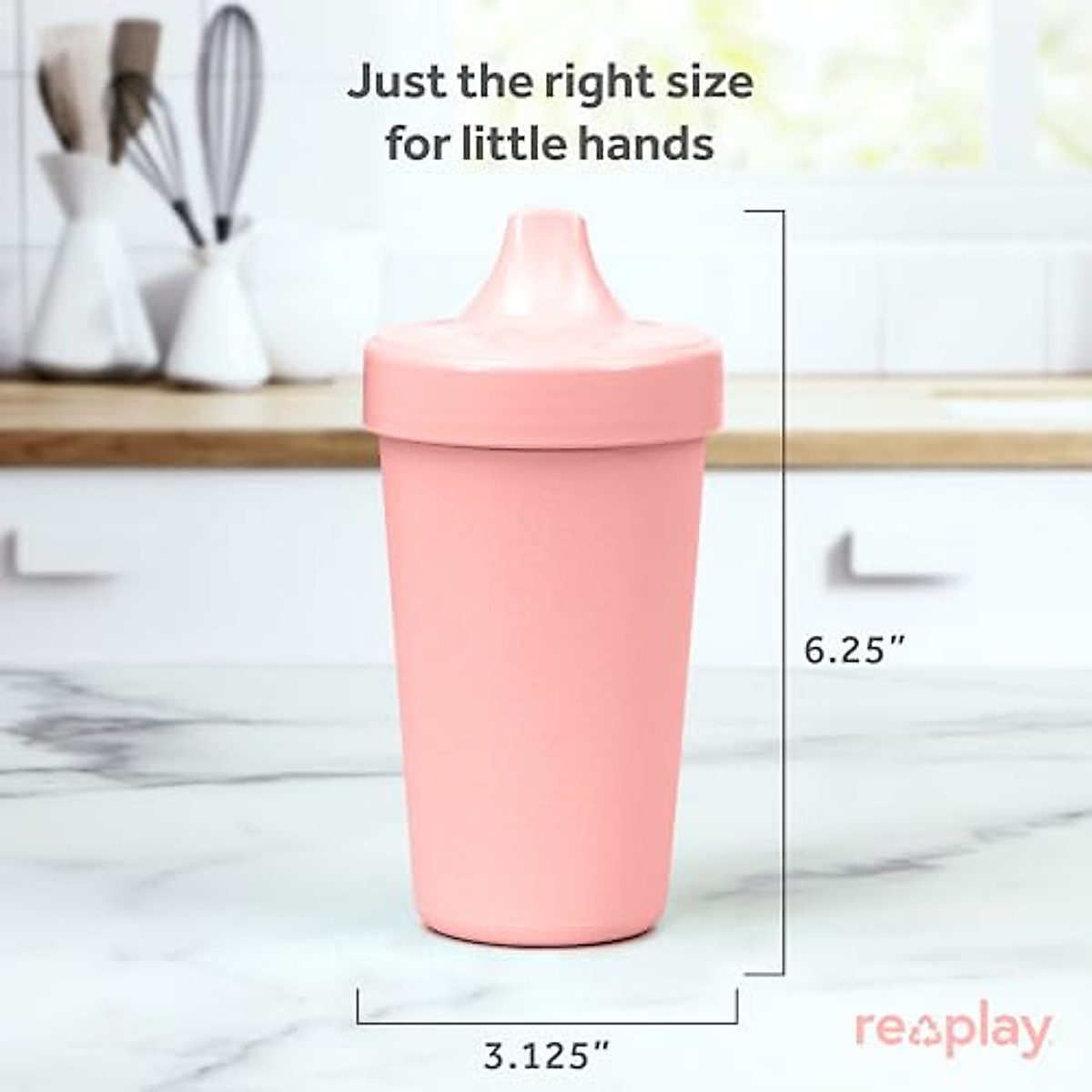 Re-Play Made in USA 10 Oz. Sippy Cups for Toddlers, Pack of 1 - Reusable Spill Proof Cups for Kids, Dishwasher/Microwave Safe - Hard Spout Sippy Cups for Toddlers 3.13" x 6.25", Blush