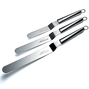 Tenrai Metal Icing Spatula Set Stainless Steel Cake Knife Offset Professional Tool for Decorating Cakes (Length: 6 8 10 Inch, Silver)