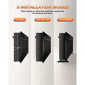 VISVEIL Electric Fireplace 50Inch,Realistic Flame Electric Fireplace Heater,Log Set/Crystal Flames 750-1500W with Timer Inserts/Wall Mounted/TV Stand Touch Screen & Remote