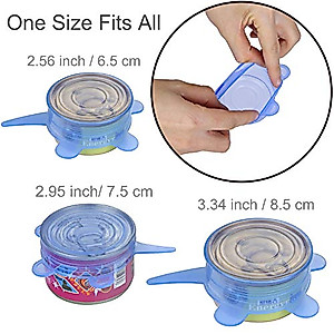 SLSON 6 Pack Pet Food Can Cover Stretchable 1 Fit 3 Universal Size Silicone Can Lids for Dog and Cat Food Can Blue
