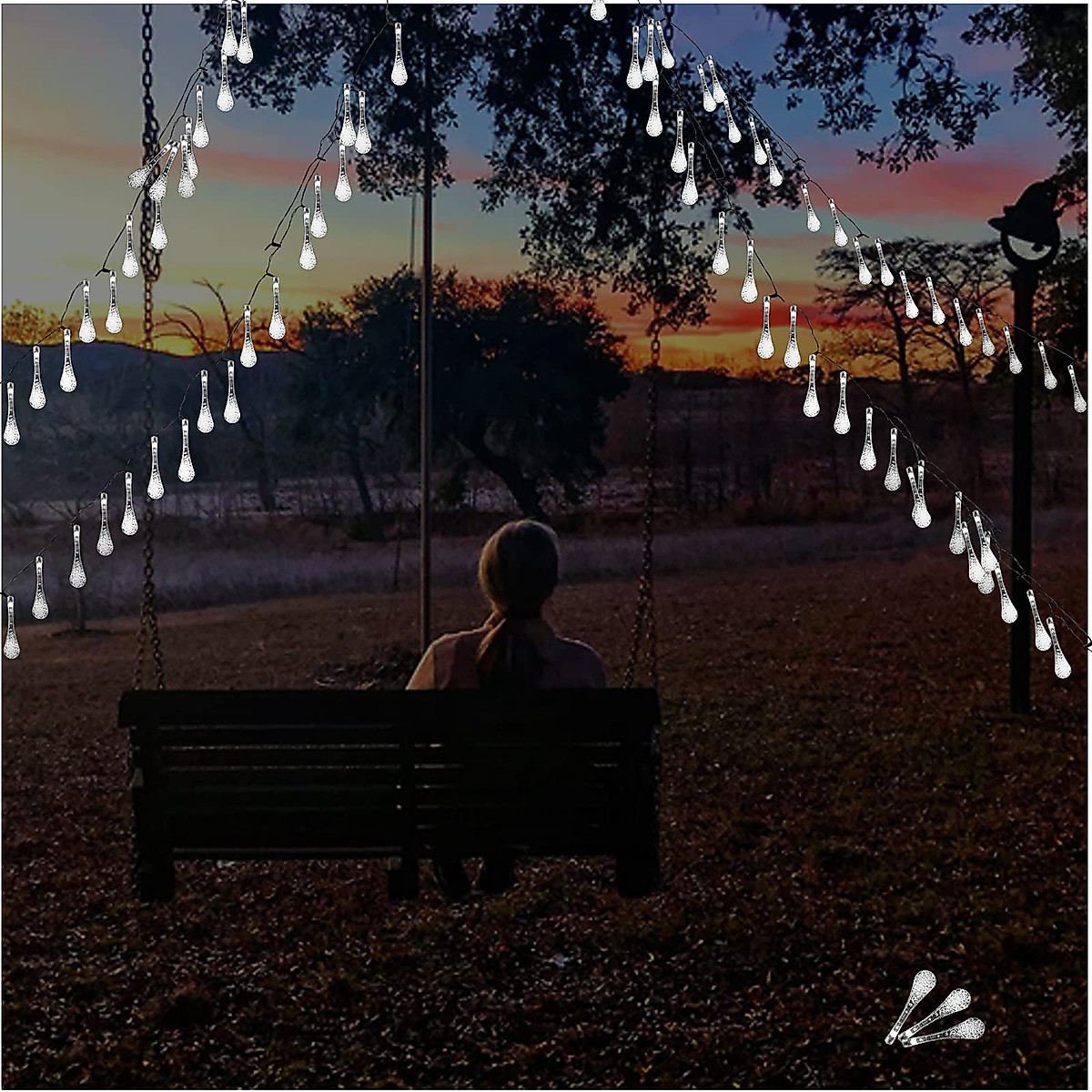 Outdoor Solar String Lights,30 LED Water Drop Solar Lights with 8 Modes,Waterproof Solar Powered Raindrop Lights for Garden Yard Porch Wedding Party Decor -Cold White