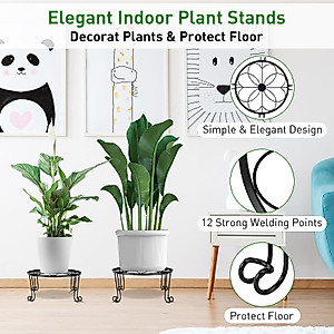 5 Pack Metal Plant Stands for Indoor Outdoor Plants, Heavy Duty Flower Pot Stands, Black Rustproof Iron Planter Holder, Round Garden Container Plant Rack, Potted Plant Shelf for Garden Home Corner