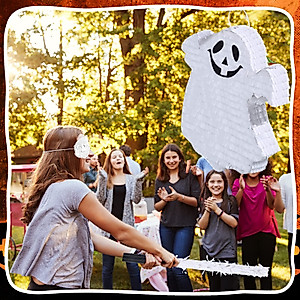 Halloween Ghost Piñata Spooky White Ghost Piñata with Stick and Blindfold Halloween Hanging Decoration Mexican Piñata for Kids Birthday Game Halloween Party Supplies