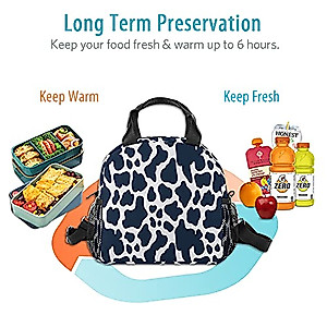 Kids Lunch Bag, Insulated Leakproof Lunch Box Containers Resuable Cooler Lunch Tote Bag with Detachable Adjustable Shoulder Strap & Side Pockets for Teen Girls Boys School Travel Picnic in Cute Cow