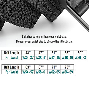 Drizzte Plus Size Mens Belt 63'' Casual Elastic Black Braided Stretchy Fabric Web Belts