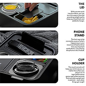 CouchConsole Original Tray - Drinks & Snacks Sofa Caddy with Armrest, Table with Phone Stand- TV Remote Control Storage and Organizer - for Living Rooms, RV, and Cars, Black/Gray