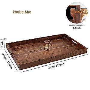 MAGIGO 32 x 18 Inches Extra Large Rectangle Black Walnut Wood Ottoman Tray with Handles, Serve Tea, Coffee Classic Wooden Decorative Serving Tray