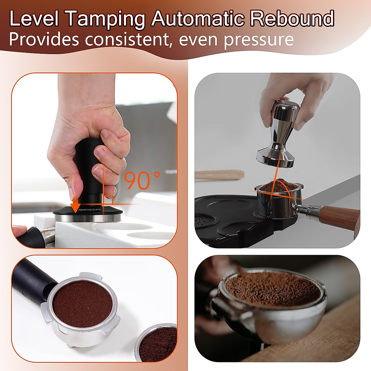 AMESEDAK 53.3mm Espresso Tamper, Premium Barista Tamper with Calibrated Spring, 23lb Coffee Tamper with Anodized Aluminum Handle & Stand for Espresso Coffee Machine (Black)