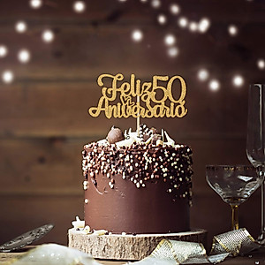 Ferastar Feliz 50 Aniversario Cake Topper, 50th Anos De Amor Wedding Decor, Happy 50th Anniversary Party Supplies Gold Glitter.